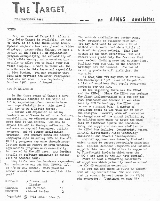 The Target AIM 65 Newsletter – Retro Computing