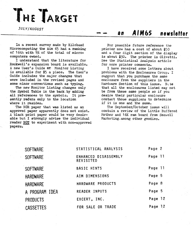 The Target AIM 65 Newsletter – Retro Computing