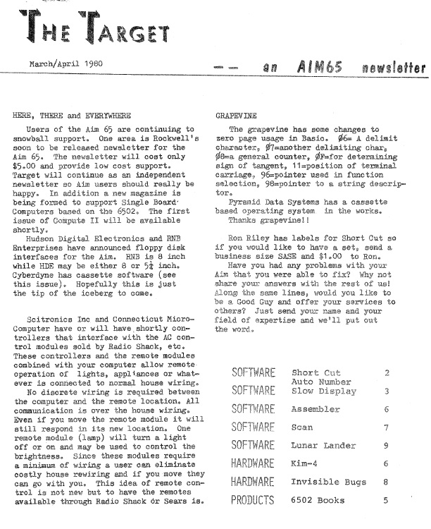 The Target AIM 65 Newsletter – Retro Computing