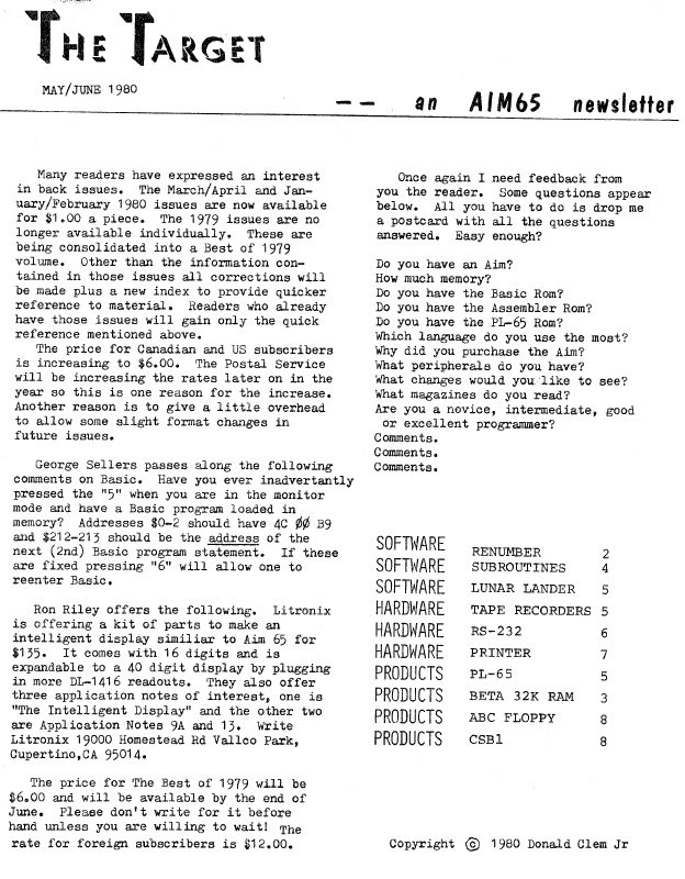 The Target AIM 65 Newsletter – Retro Computing