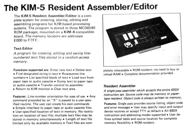 KIM-5 Resident Assembler/Editor – Retro Computing