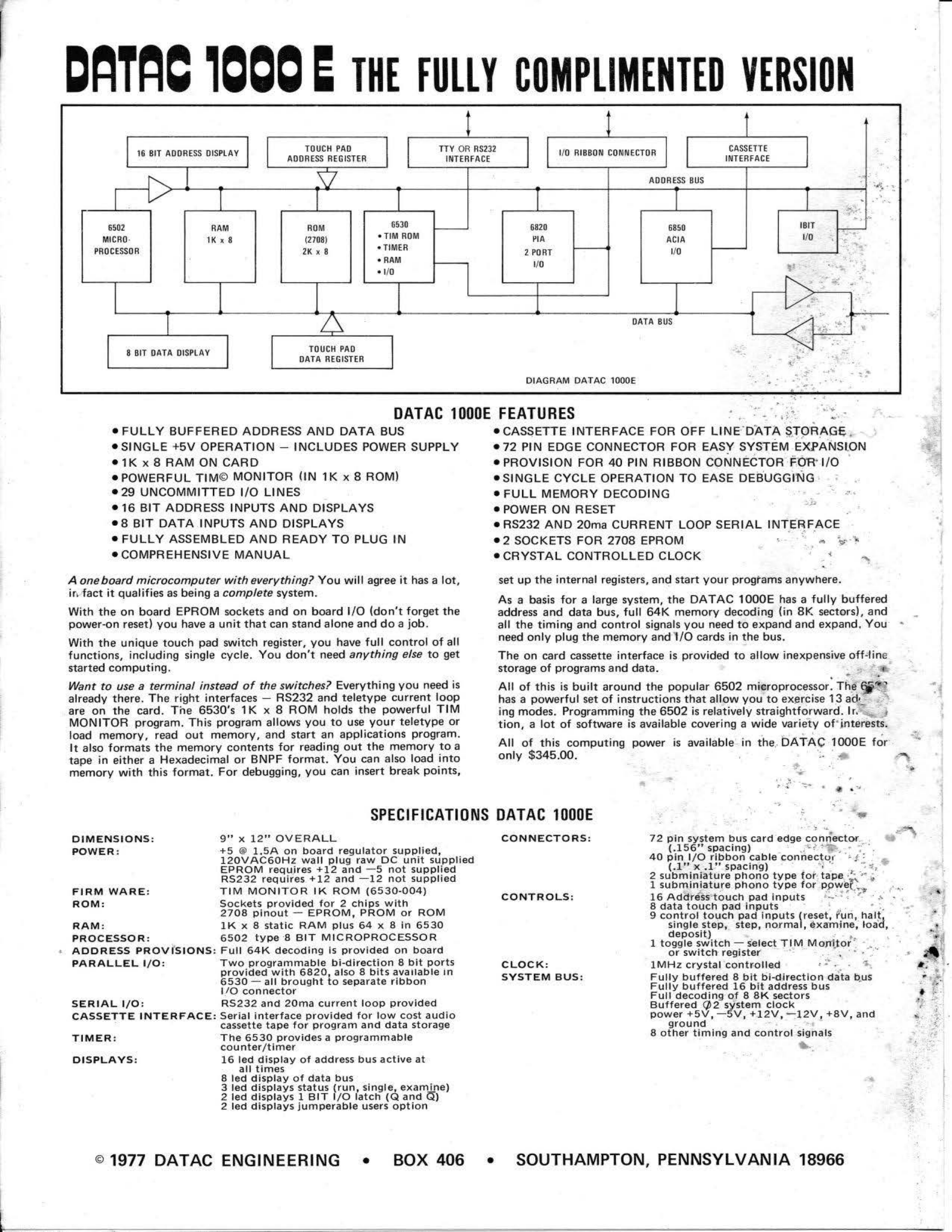 Datac 1000, a TIM 6502 SBC – Retro Computing