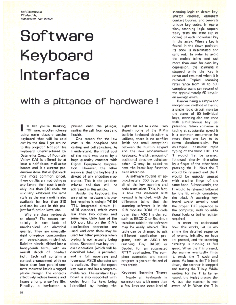 MTU history: Hal Chamberlin – Retro Computing